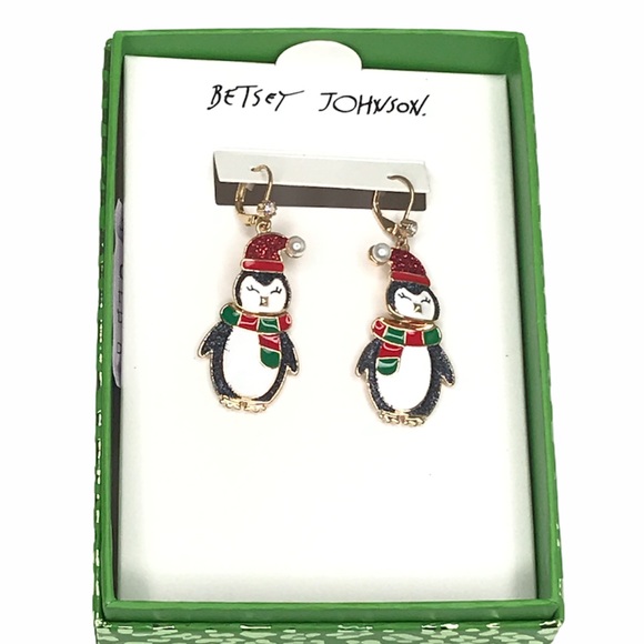 Betsey Johnson | Jewelry | Betsey Johnson Penguin Earrings Black White ...